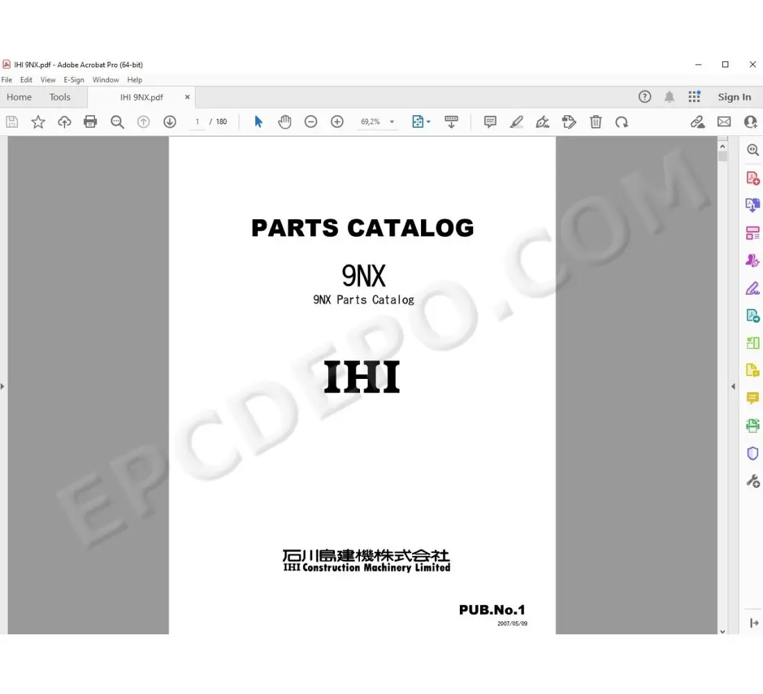 IHI Excavator spare parts manual